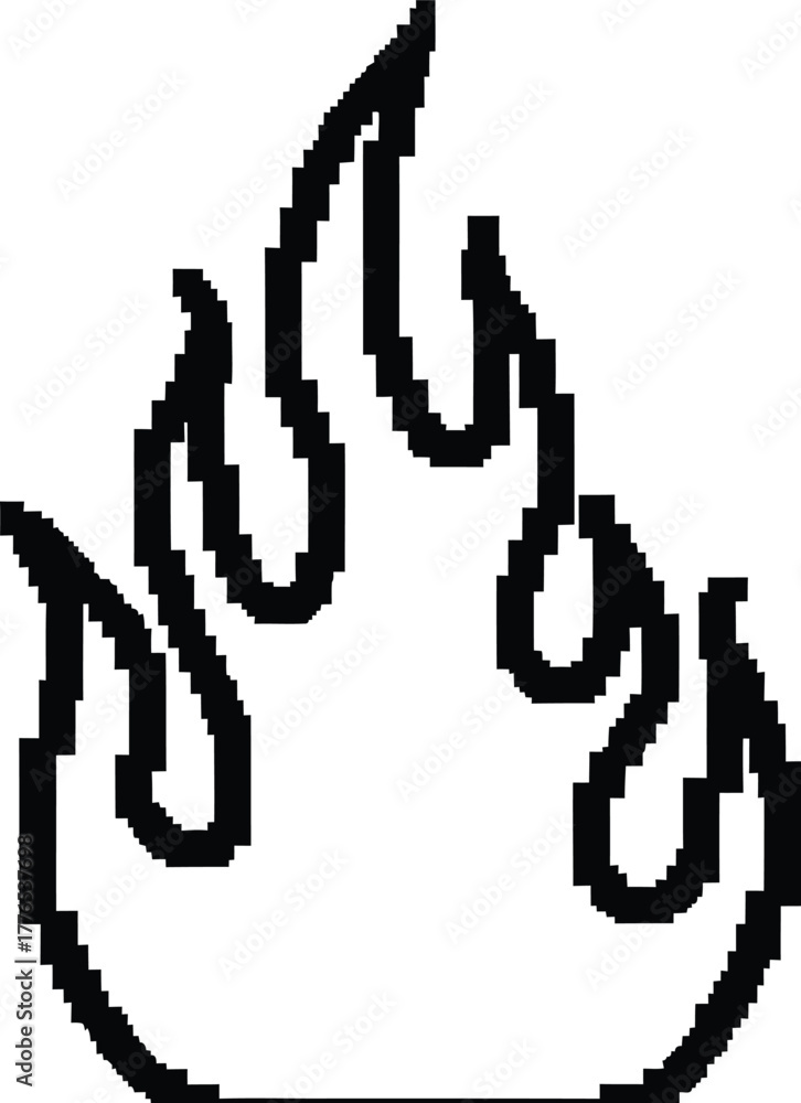 Pixel art black outline of a dancing flame, depicting heat, energy ...