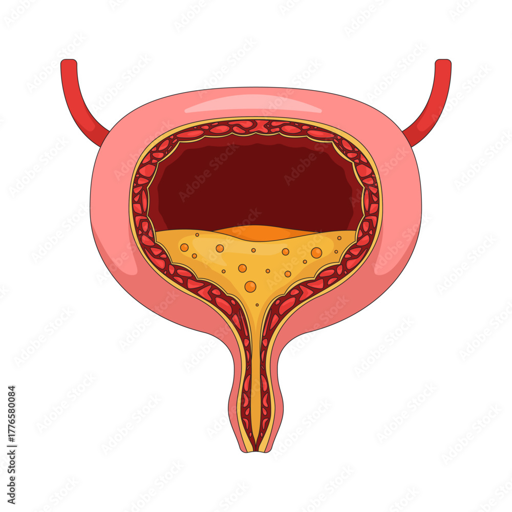 Stock-Vektorgrafik „Human urinary bladder cross-section with urine 2D vector illustration ...