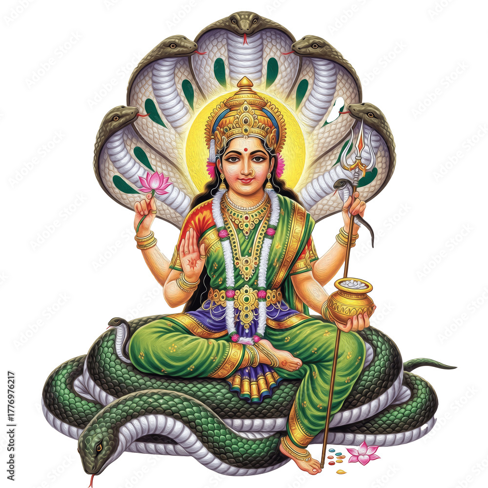 Photo Stock Goddess Manasa Devi, snake goddess, surrounded by cobras ...