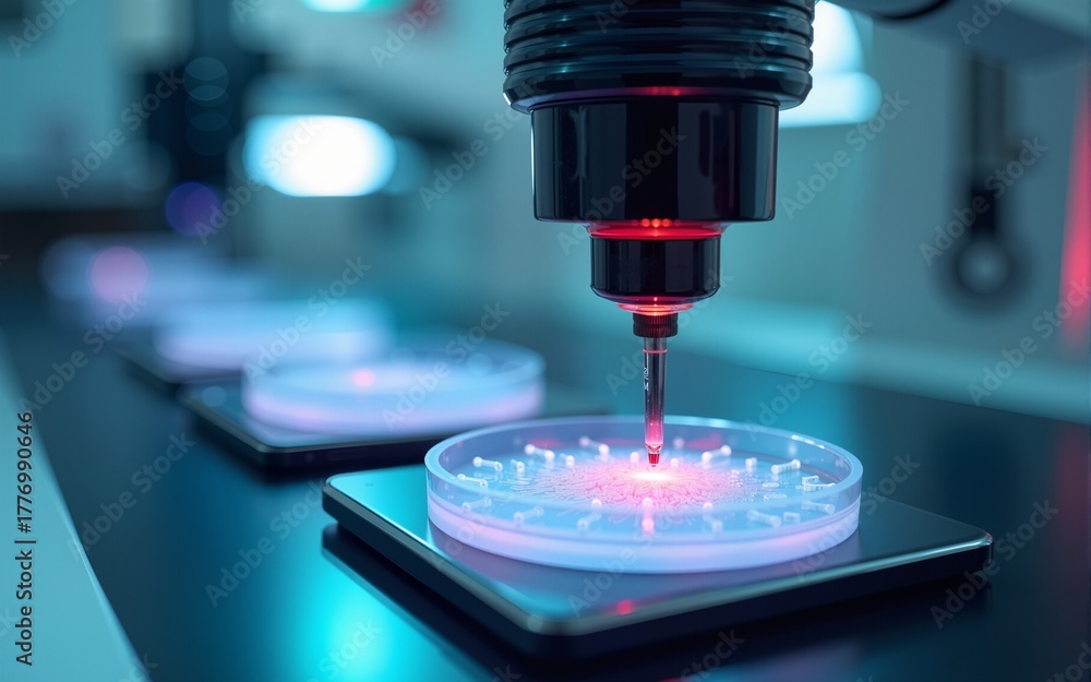 robotic arm working on a microplate in the laboratory, representing ...