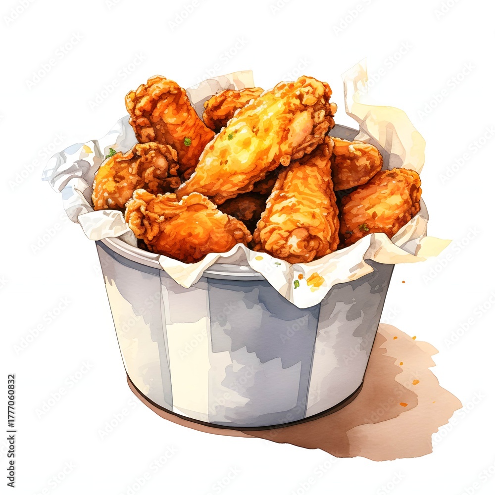 Crispy fried chicken wings in a paper bucket Stock Illustration | Adobe ...