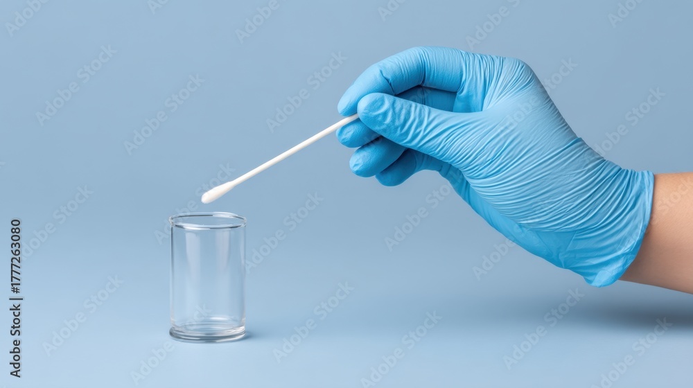 Laboratory Testing with Gloved Hand Handling Cotton Swab Sample in ...