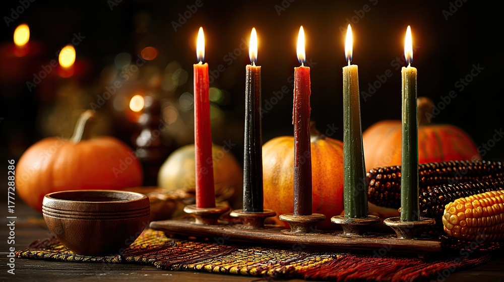 Stock-Illustration „Traditional Kwanzaa kinara with seven lit candles ...