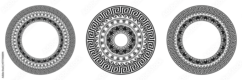 Vector de Stock Greek round ornaments. Vector set of decorative round ...