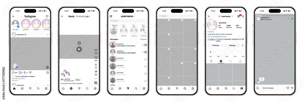 Instagram app UI template 2026 update shown on iPhone 17. Modern ...