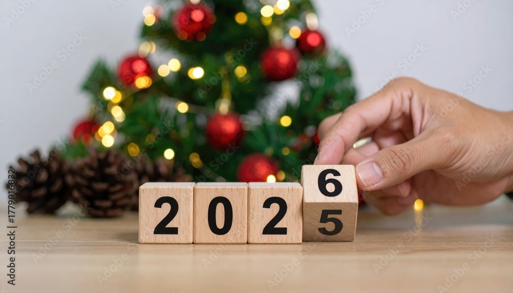 hand flipping block 2025 to 2026 text on table Stock Photo | Adobe Stock
