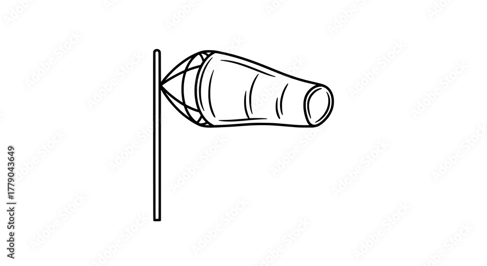 Minimalist Black Outline Windsock Icon on White Background, Simple ...