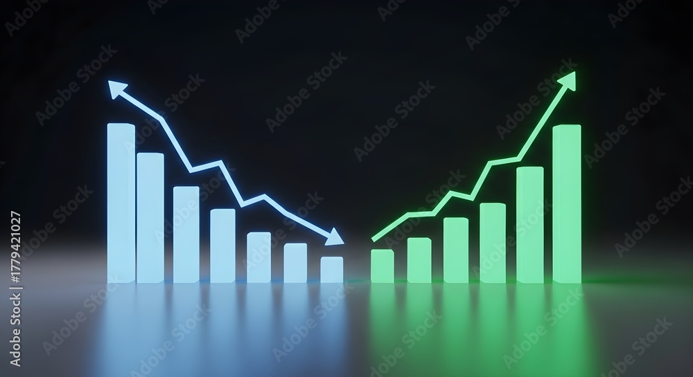 A glowing 3D bar chart illustrating a dynamic sales comparison, showing ...