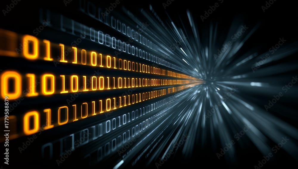 Stock-Foto „Series of binary numbers are displayed in a black ...