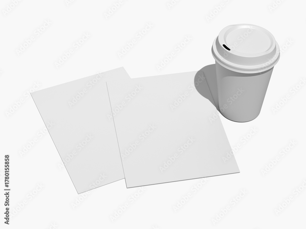 Coffee Cup and Menu Mockup 3D Render Showing One White Paper Cup and ...