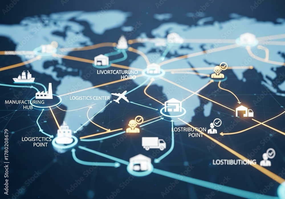 Illustration Stock Dynamic global supply chain network visualization ...