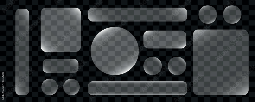 Liquid glass effect in various style shapes in dark theme. Perfect for ...