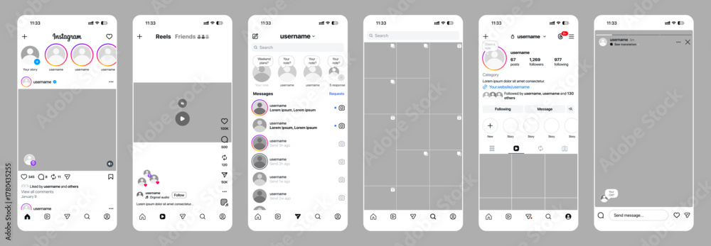 เวกเตอร์ Stock Instagram app UI template 2026 update shown on iPhone 17 ...