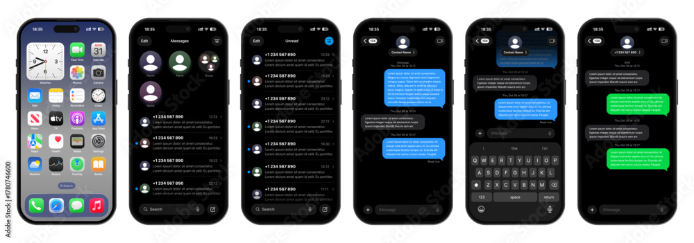 Vector de Stock iPhone Messages app UI 2026 update with Liquid Glass ...