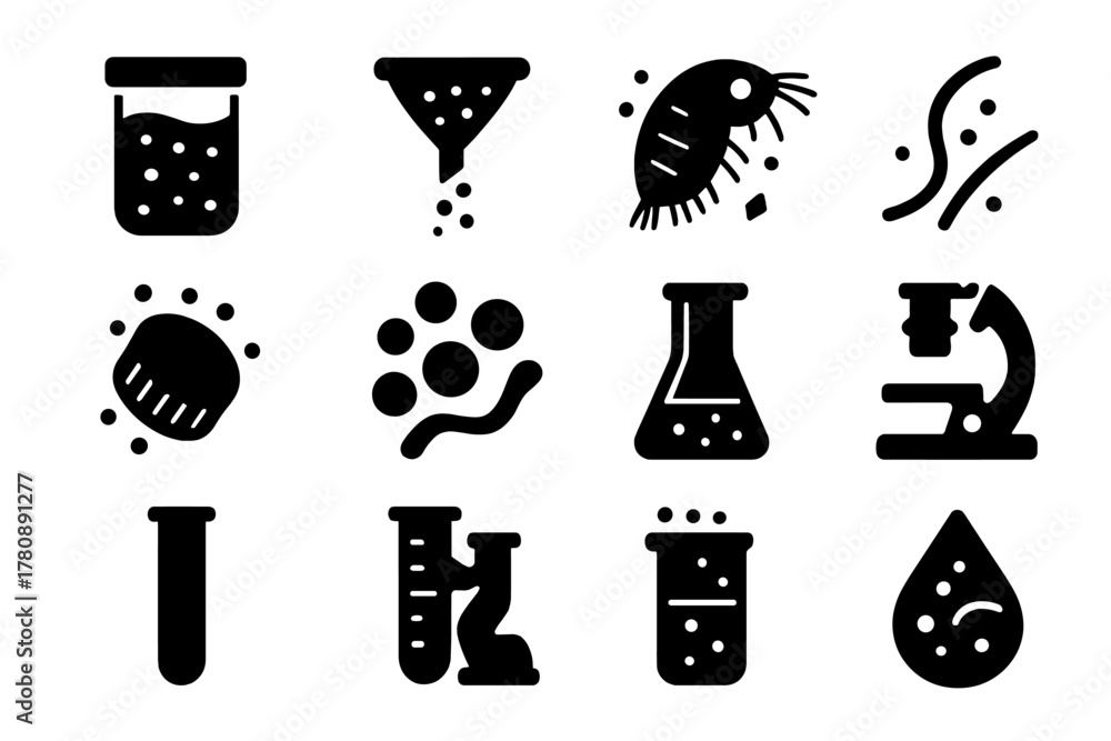 Microplastic Pollution Icons. Solid style icons of Microplastic ...