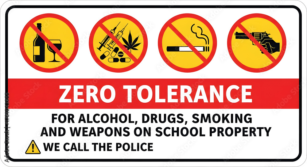 Zero Tolerance School Property Warning Sign, No Alcohol Drugs Smoking ...