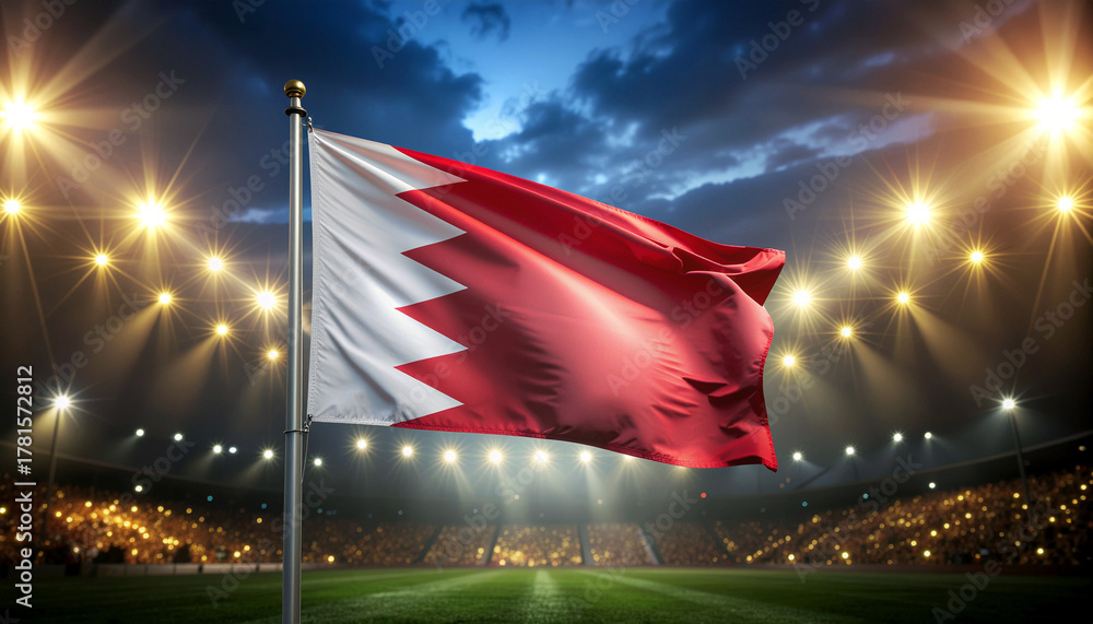 Bahrain flag waving proudly at a vibrant sports stadium filled with ...
