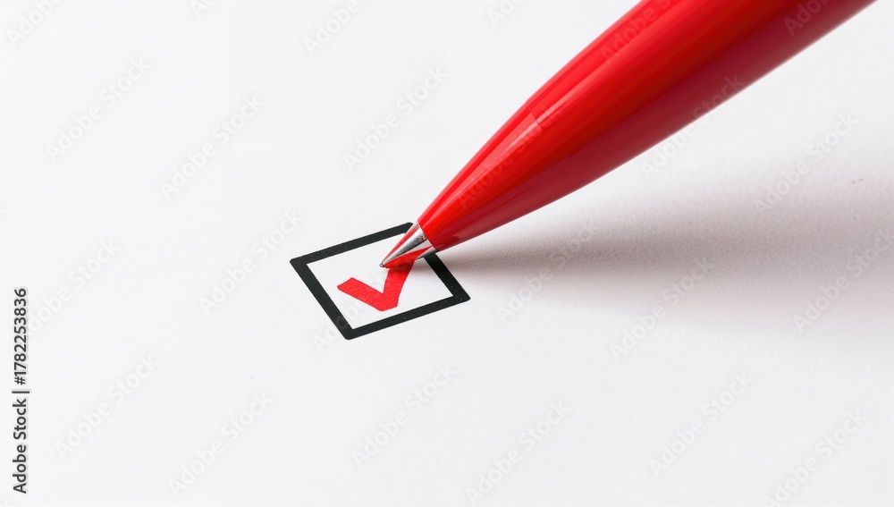Red pen marking a checkbox on a sheet of paper Stock Photo | Adobe Stock