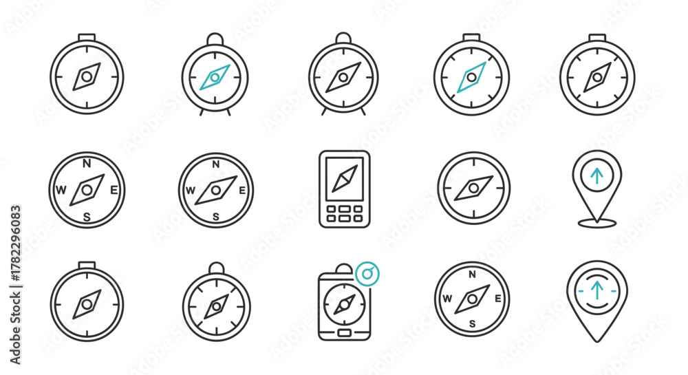 Modern outline style compass icons for design, cards, apps, and social ...