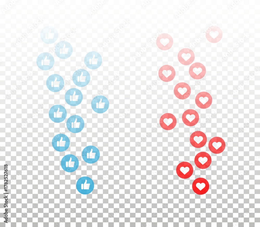Like icons flying up for live streams. Emoticons. Social media ...