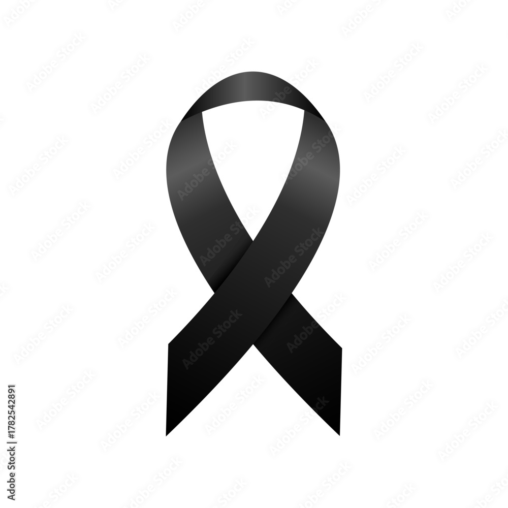 Black awareness ribbon symbol representing mourning, remembrance ...