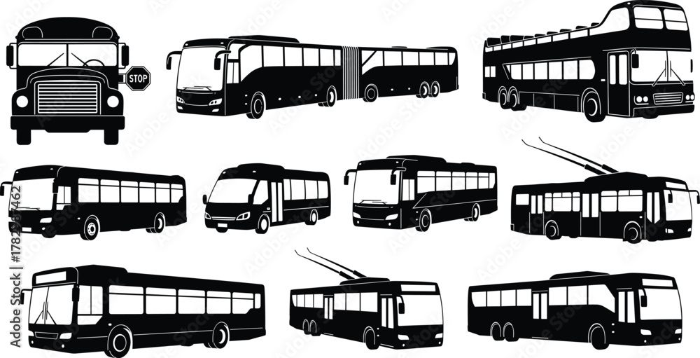 Image vectorielle Stock Bus silhouette set, public transport vector ...