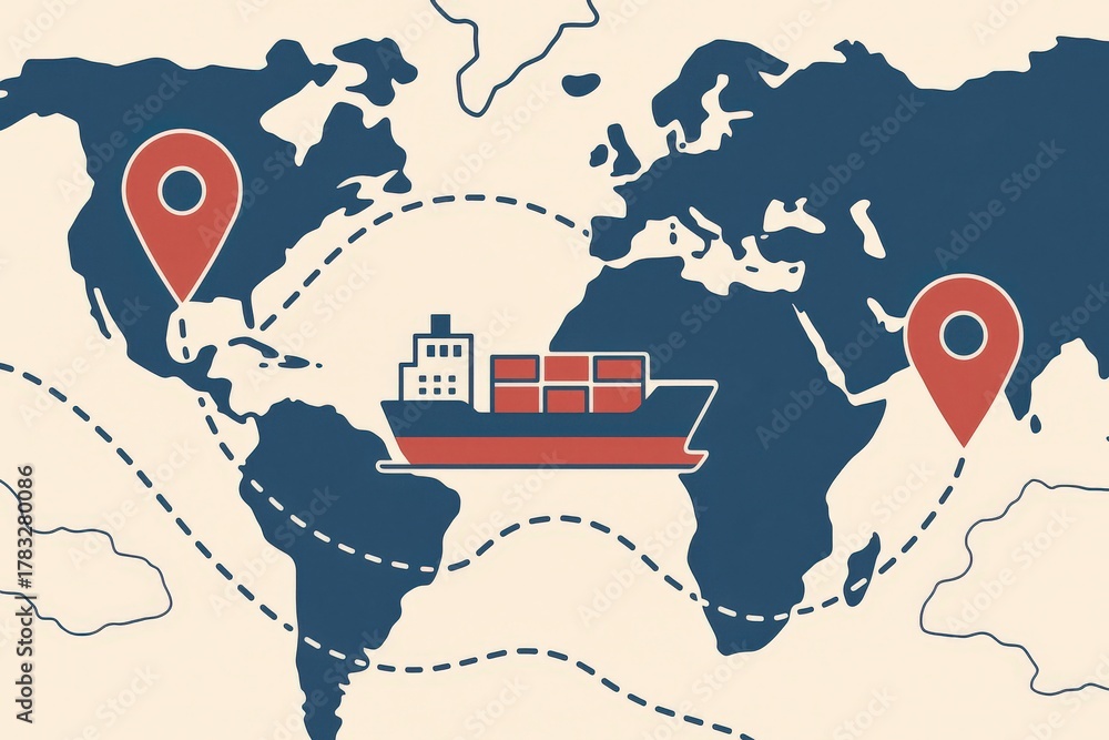 Global shipping logistics map highlighting transportation routes and ...