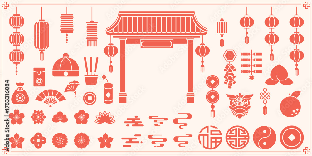 Set of Chinese decoration object, chinese new year Stock Vector | Adobe ...