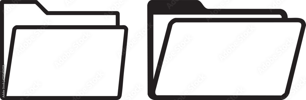Set of folder vector icons in outline and solid styles for file data ...