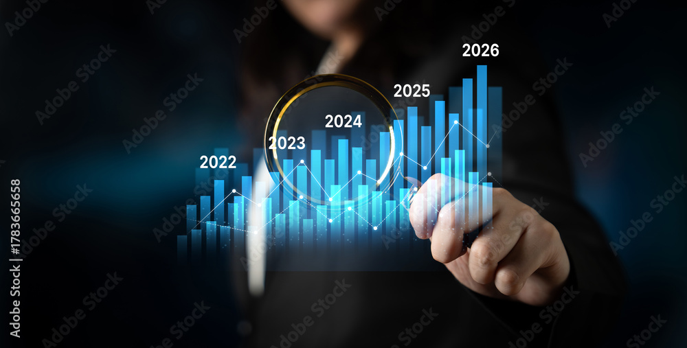 Photo Stock Business bar chart and line graph showing yearly business ...