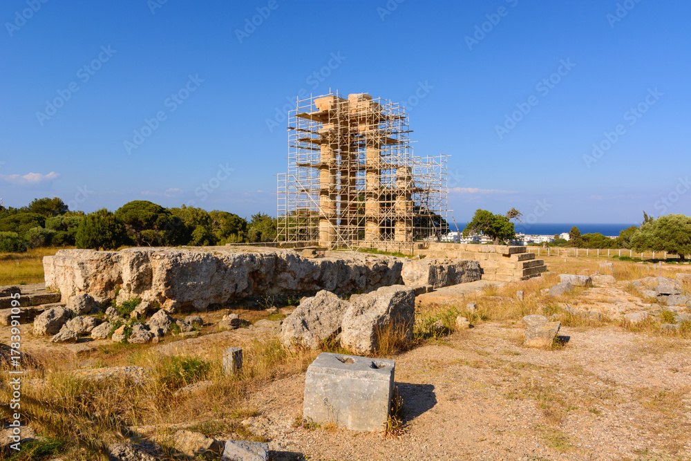 Acropolis of Rhodes.The Temple of Pythian Apollo during renovation work ...