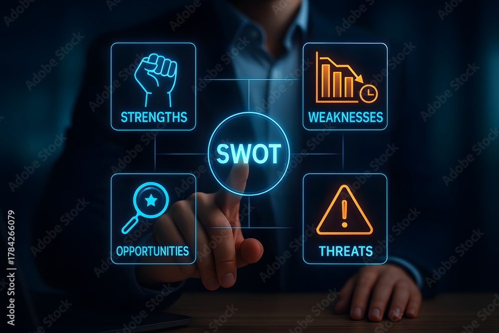 Modern swot analysis framework with strengths weaknesses opportunities ...