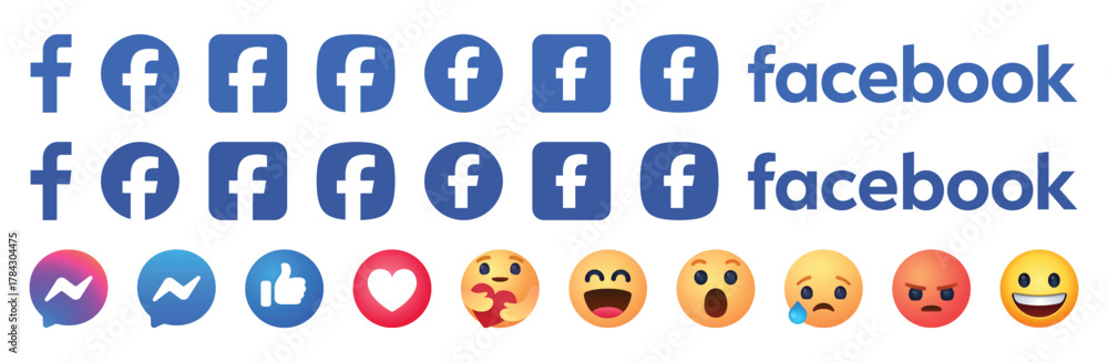 facebook logo icon set with messenger reactions emoji design collection ...