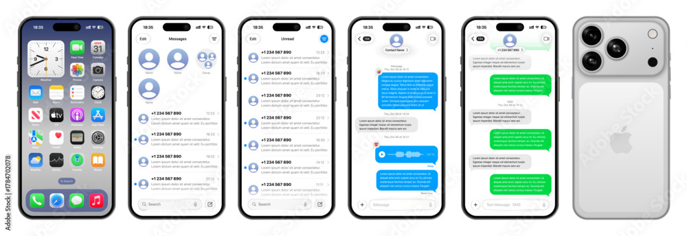 Vector de Stock iPhone Messages app 2026 UI update with iOS 26 Liquid ...