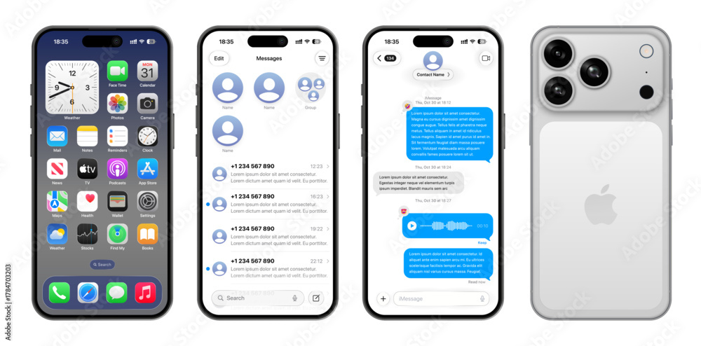iPhone Messages app 2026 UI update with iOS 26 Liquid Glass design ...