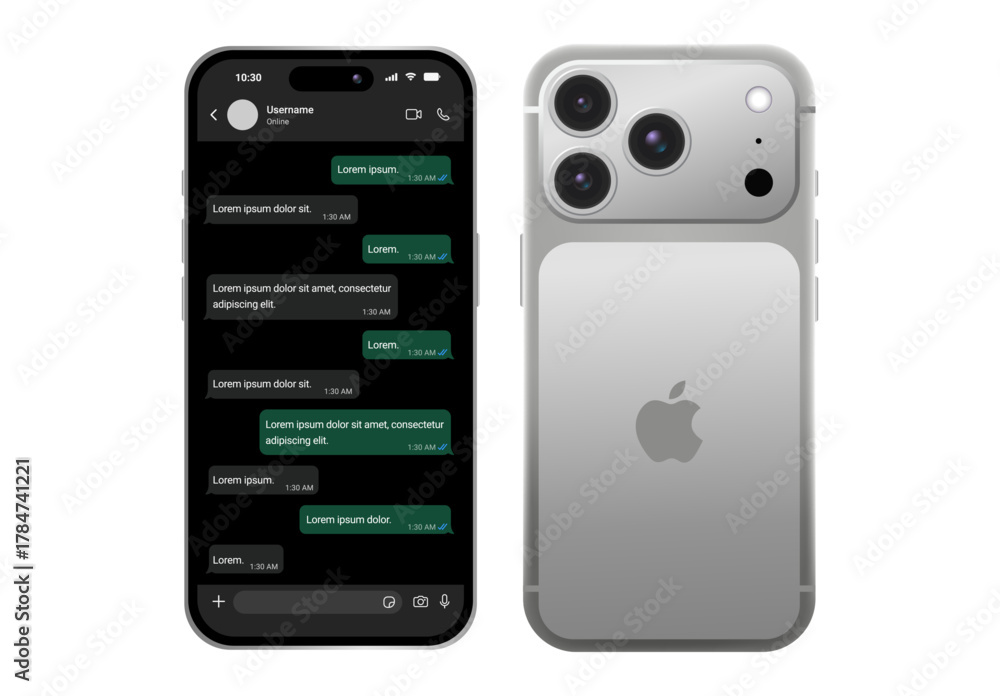 Vector de Stock iPhone 17 mockup with WhatsApp chat screen, modern ...