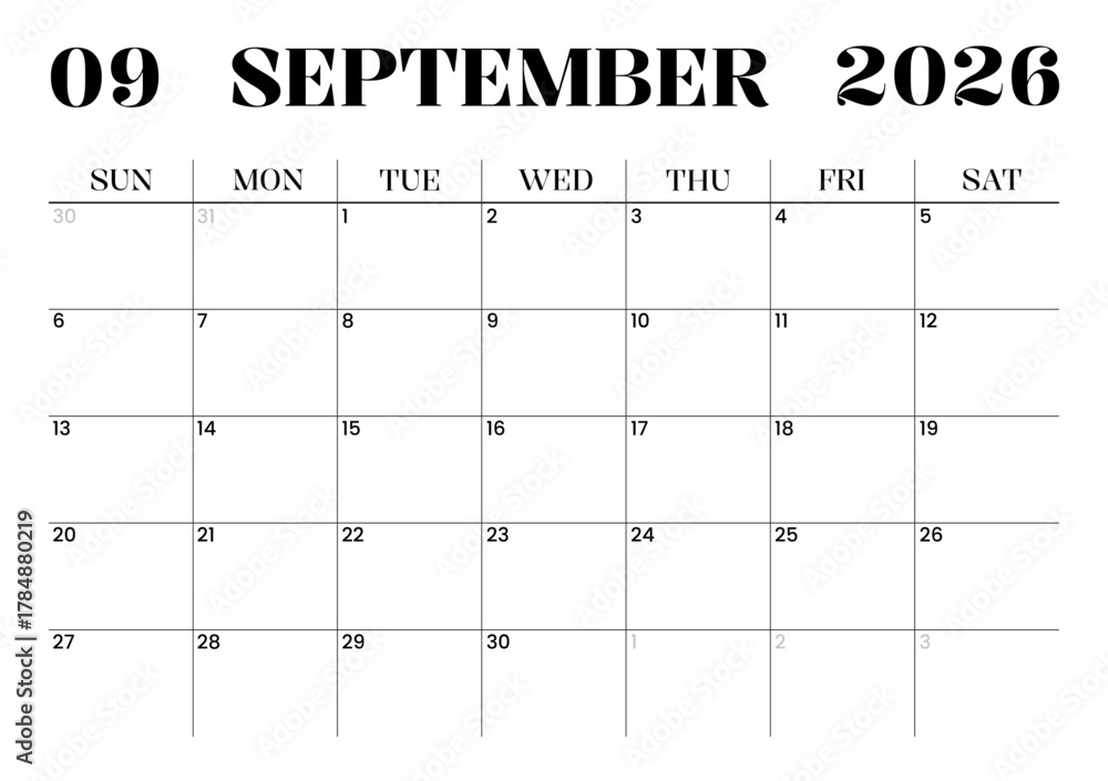 Vettoriale stock di Printable Minimalist Monthly Calendar Template for ...