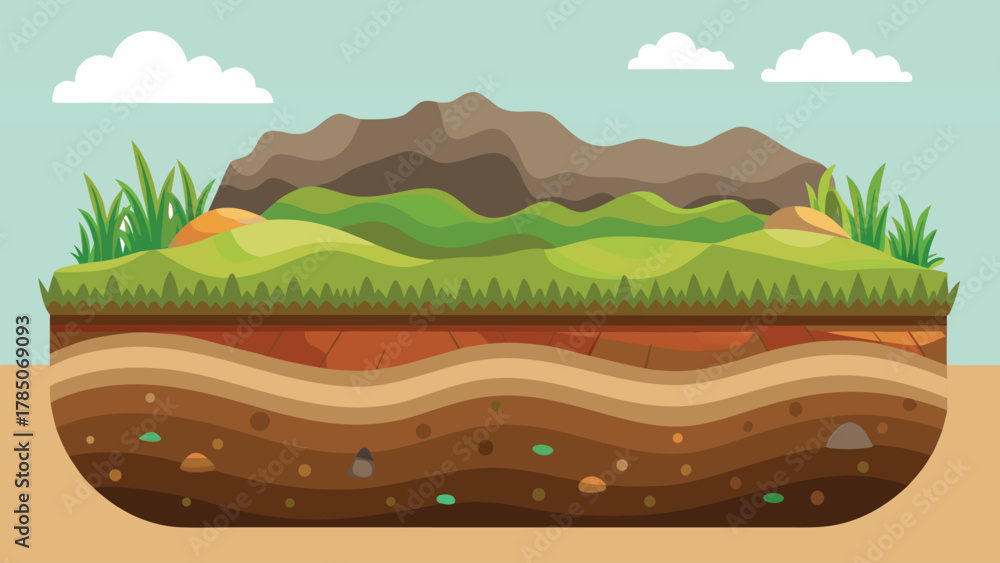 Soil Layers and Ground Cross Section with Grass, Topsoil, Subsoil, and ...