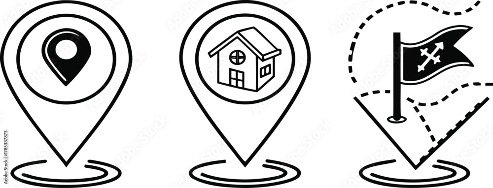 Location Pin Symbols: A collection of stylized location pin symbols ...