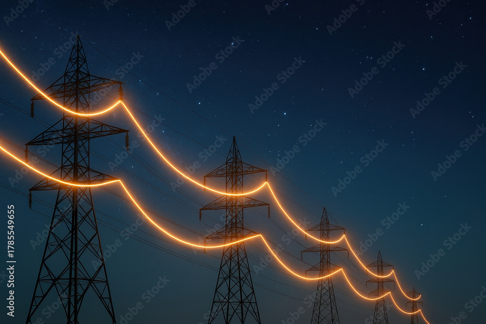 Electricity flows through power lines, showcasing energy infrastructure ...