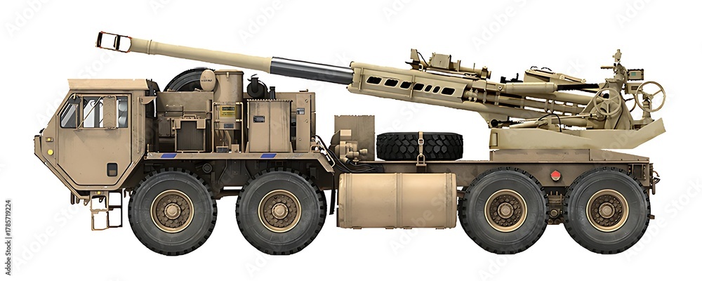 Ilustración de Stock Concept of a wheeled self-propelled howitzer based ...
