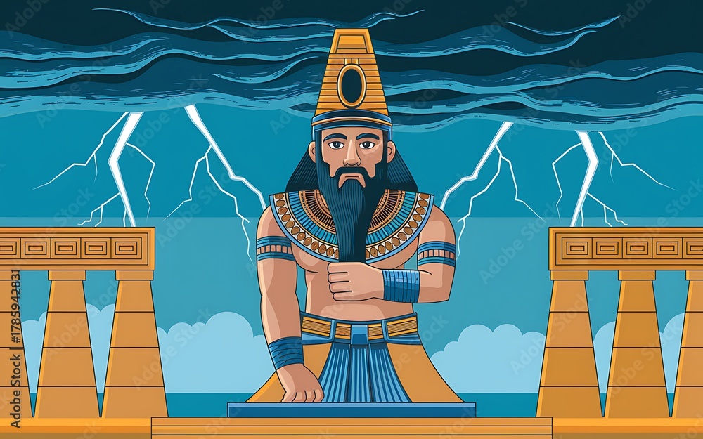 Ancient Sumerian god Enlil depicted as the storm and wind deity of the ...