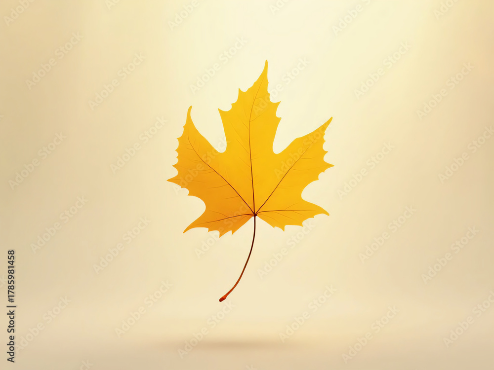 Looped animation of a single yellow maple leaf twirling and falling on ...