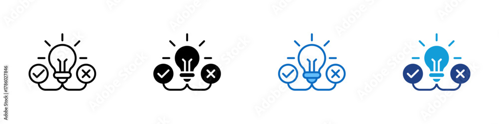 Hypothesis Multiple Style Icon Design Vector - light bulb with check ...