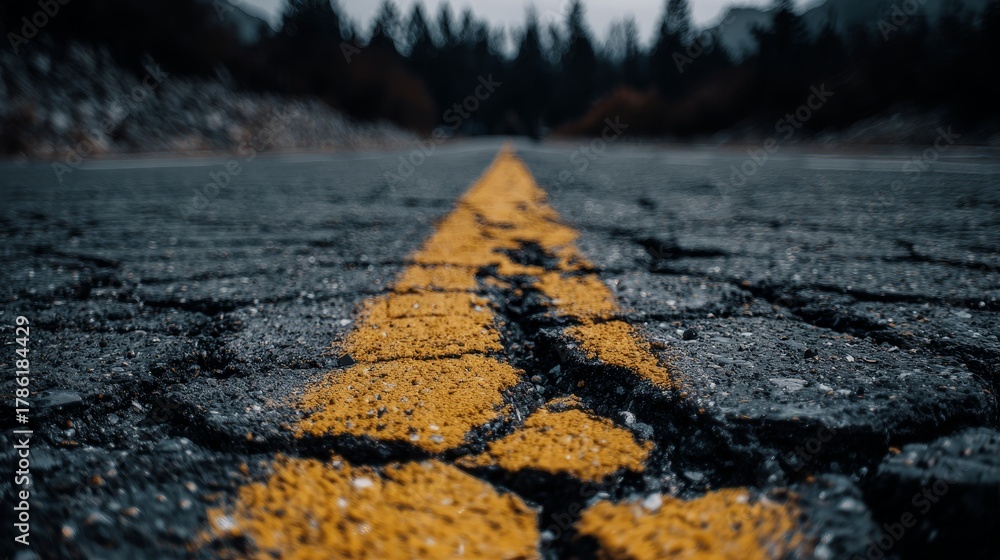 Cracked asphalt road with broken surface, dry damaged texture, rough ...