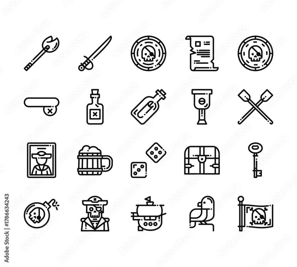 20 set of outline web pirates icons such as sword, eye patch, pirate ...
