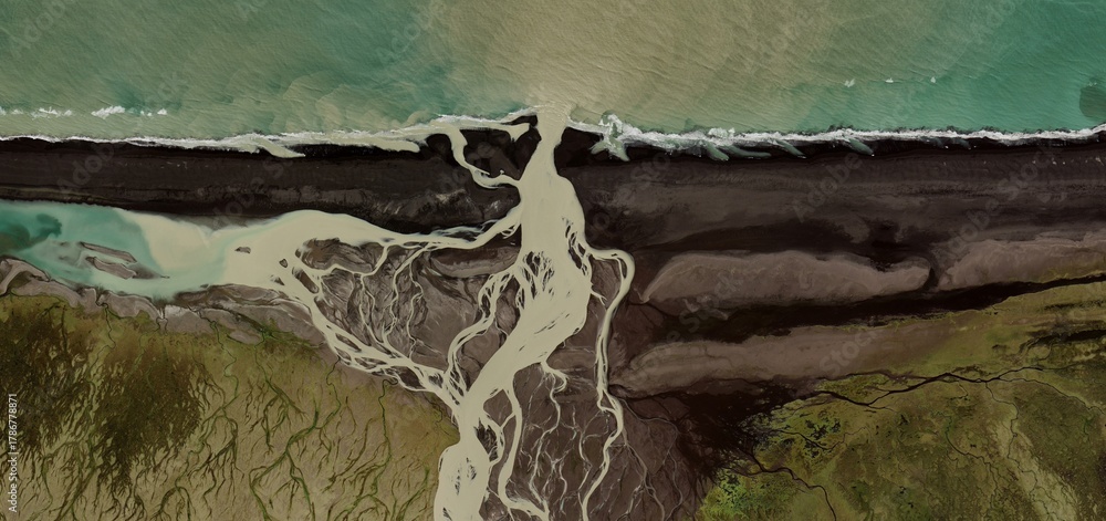 Foto de Stock Braided River Delta Aerial View Iceland Glacial Sediment ...