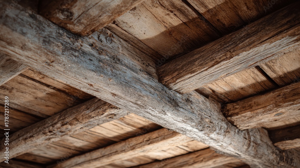 inspecting attic wooden beams for fungal growth and moisture damage in ...