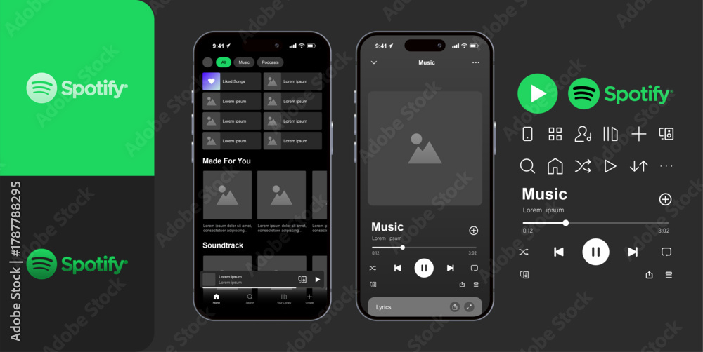 Spotify music app mockup template. Realistic smartphone screen ...