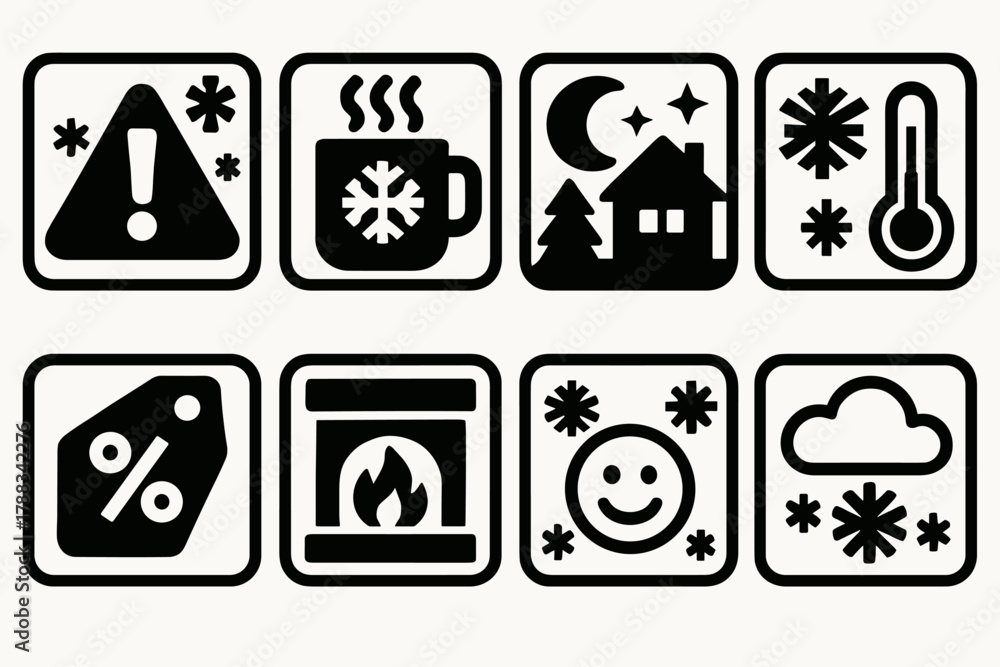 Winter Icon Set. Winter Notifications silhouette icon set: snowstorm ...